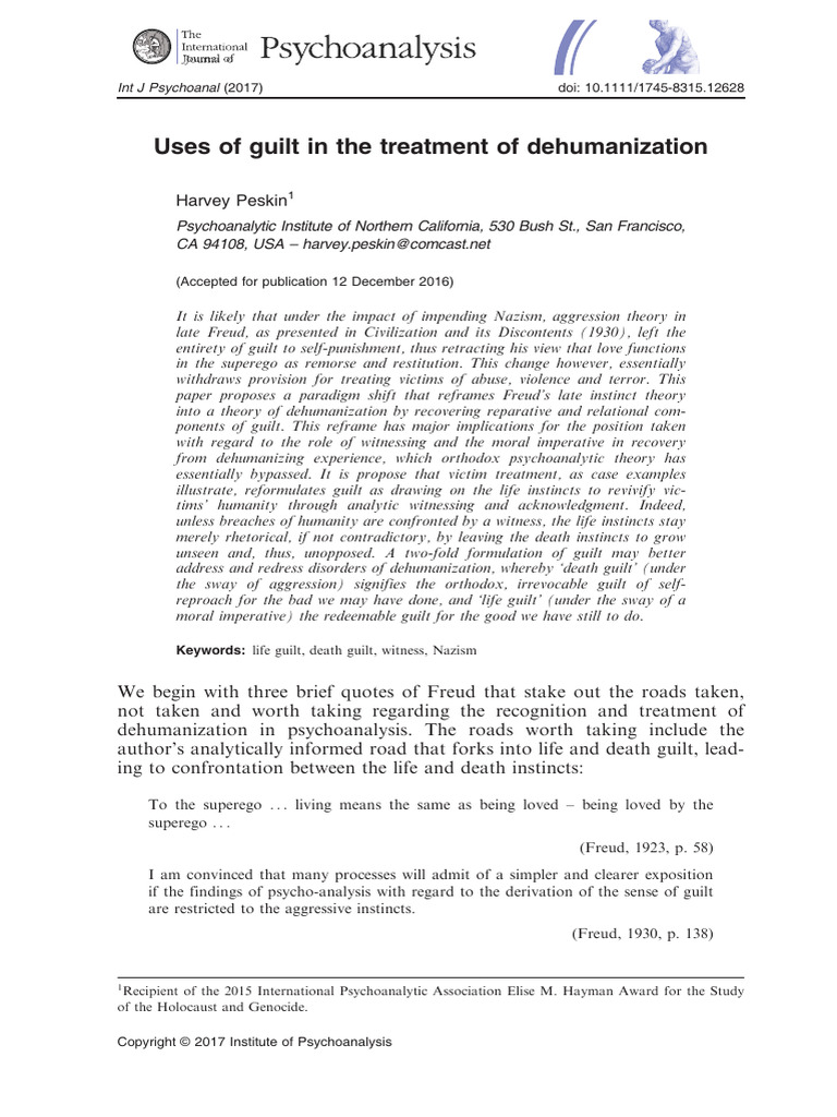 Harvey Peskin Uses of Guilt | PDF | Psychoanalysis | Sigmund Freud