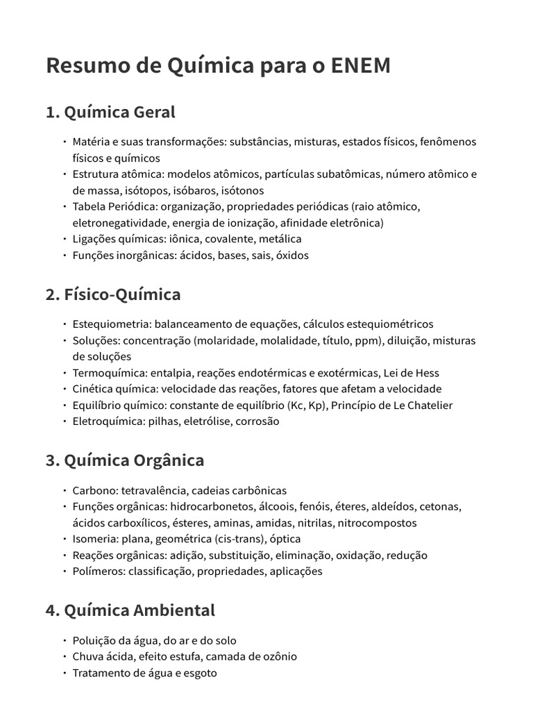 Resumo Completo de Química para ENEM | PDF