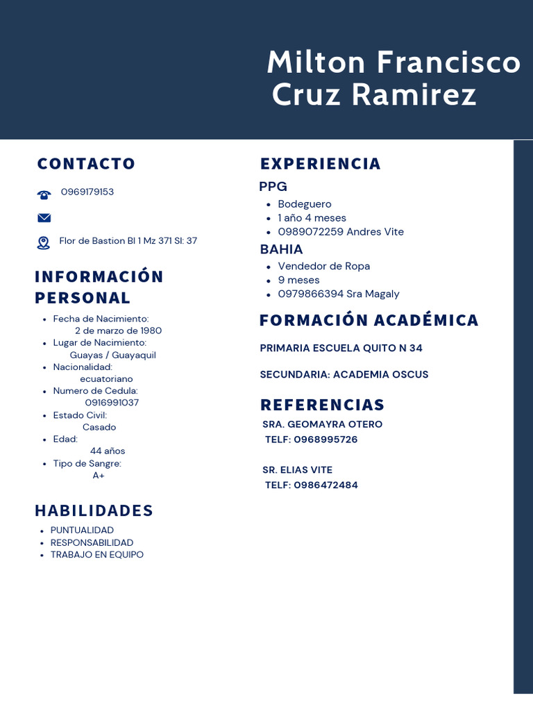 Currículum Vitae MILTON CRUZ | PDF