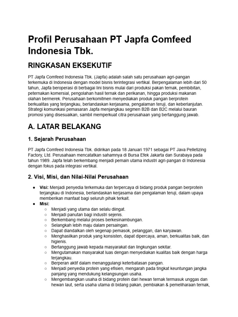 Profil PT Japfa Comfeed Indonesia Tbk. | PDF
