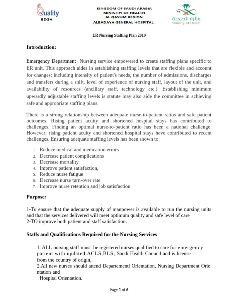 ER Staffing Plan3(2) | PDF | Nursing | Emergency Department
