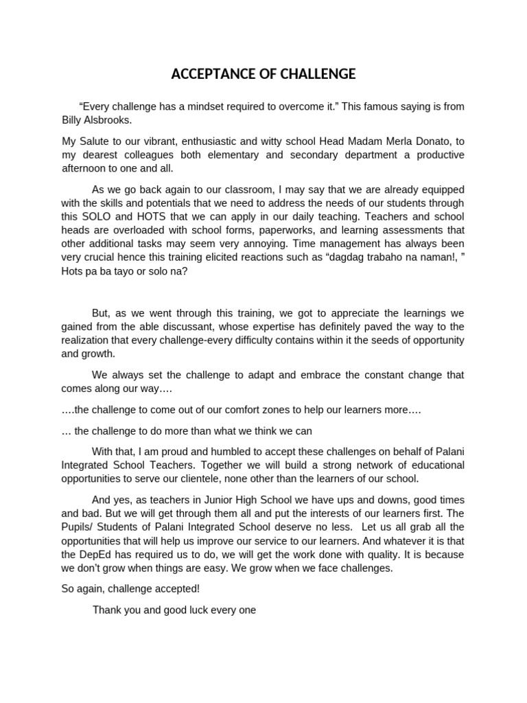 Challenge Accepted: Embracing Growth | PDF