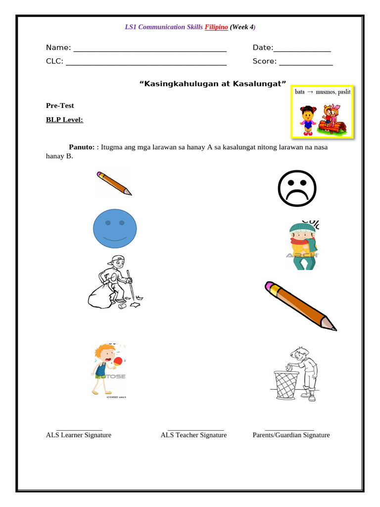 Week4-Worksheets LS1-Kasingkahulugan at Kasalungat | PDF