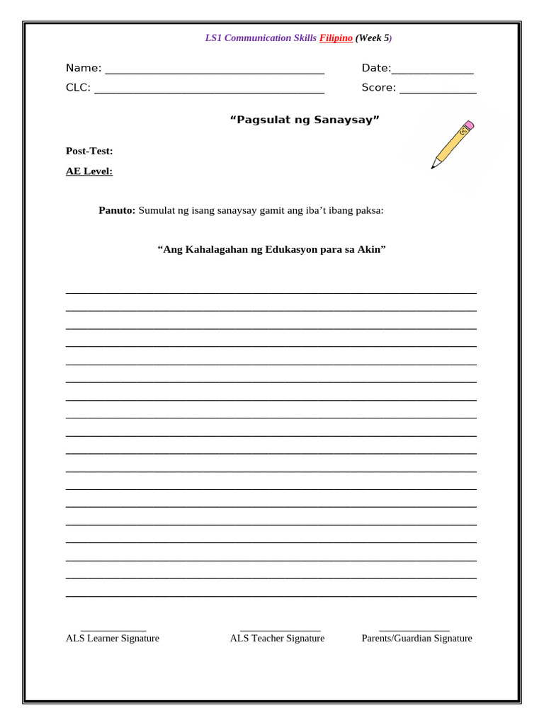 Week5-Worksheets LS1-Pagsulat NG Sanaysay | PDF