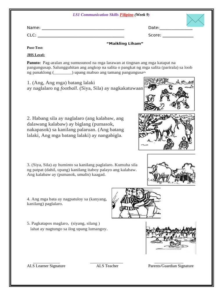 Week9-Worksheets LS1 - Maikling Liham | PDF