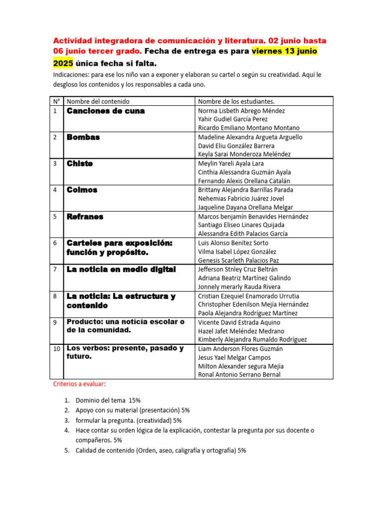 Actividad Integradora de Comunicaci-N y Literatura Tercer Grado 2025 | PDF