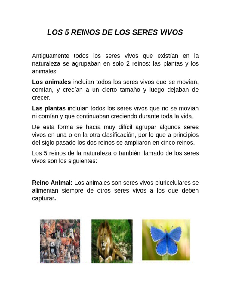 Clasificación de los 5 Reinos Vivos | PDF