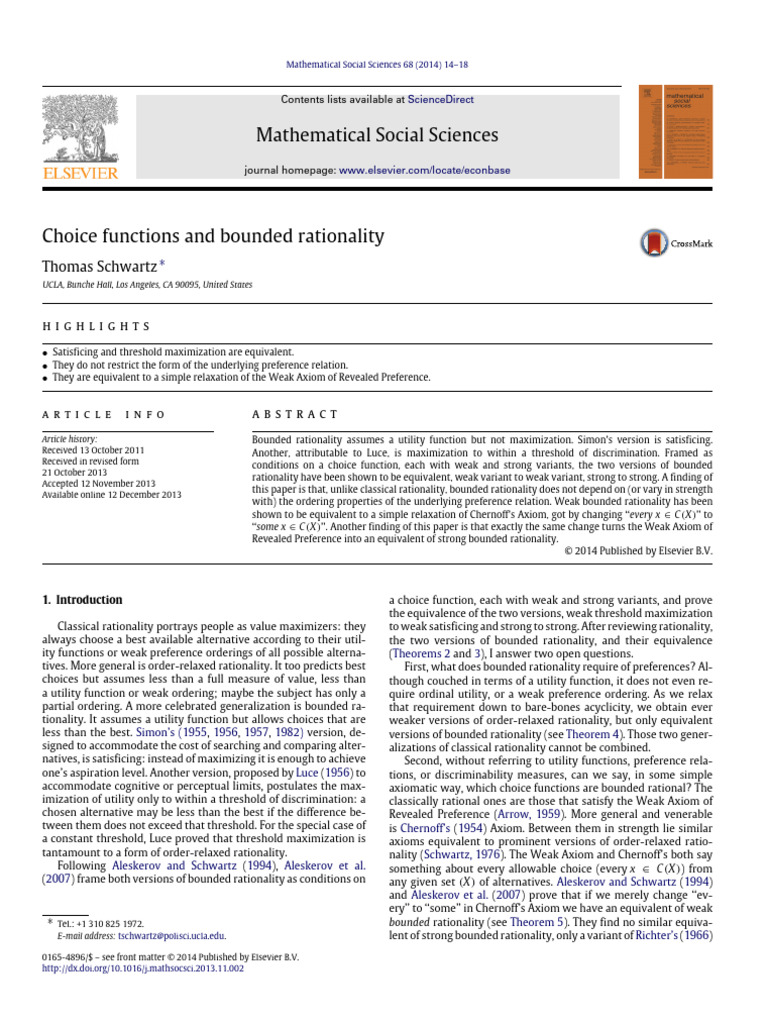 Choice Functions and Bounded Rationality | PDF | Utility | Rationality