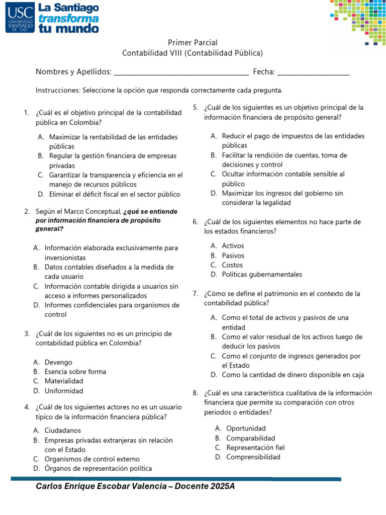 1er Parcial CONTABILIDAD VIII | PDF | Contabilidad | Auditoría