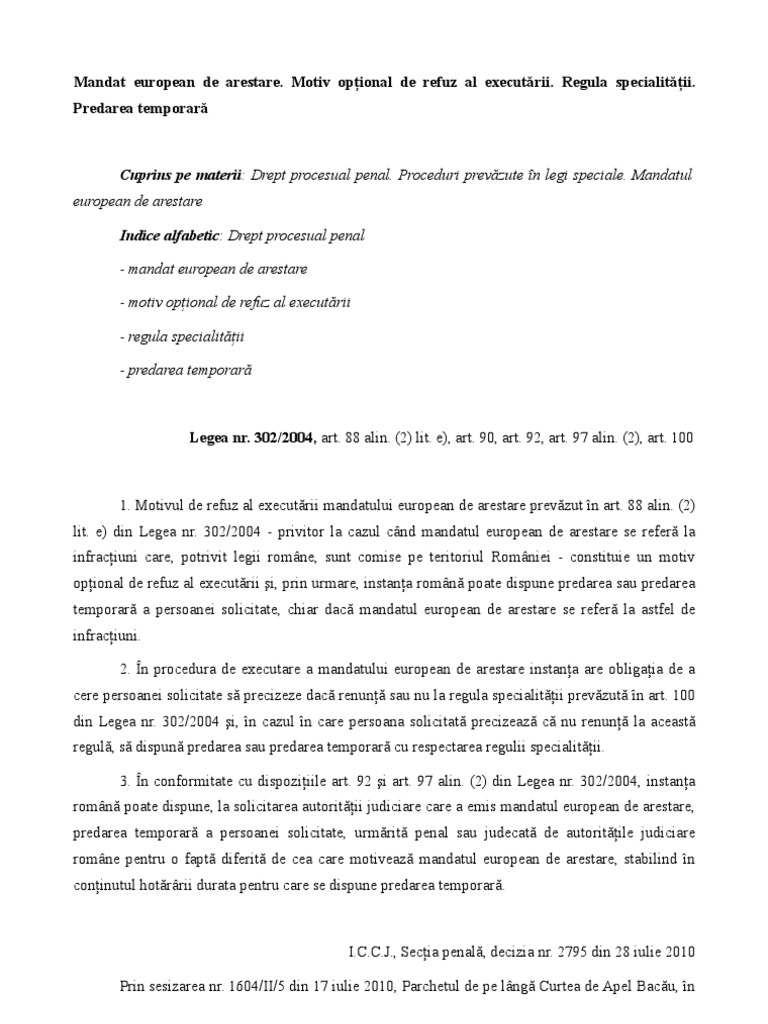 Mandatul European de Arestare - Practica Judiciara