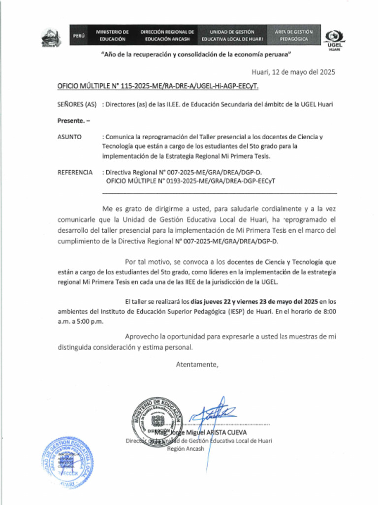 Oficio Múltiple #115-2025 - Reprogramación | PDF