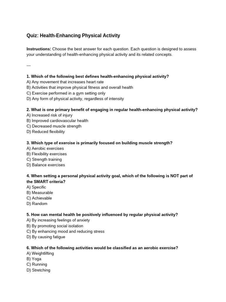 Health-Enhancing Physical Activity Quiz | PDF | Strength Training ...