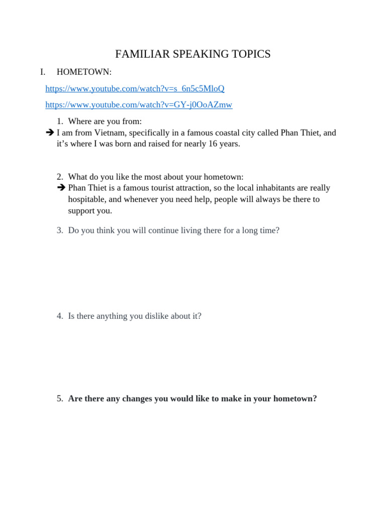 Familiar Speaking Topics | PDF