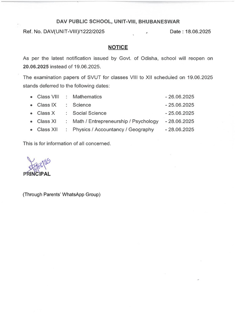 Notice 1222 - Reopen of School On 20.06.2025 | PDF