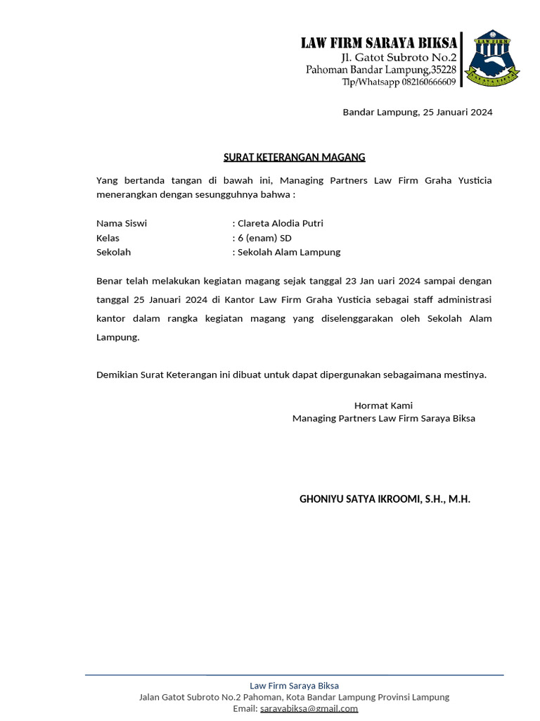 SURAT Keterangan Magang | PDF