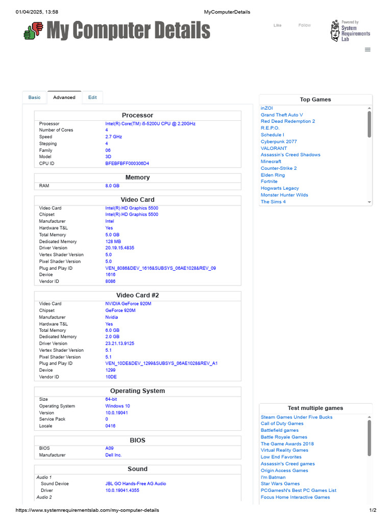 My Computer Specifications Overview | PDF | Computer Engineering ...