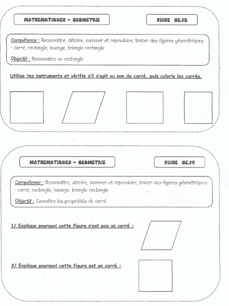 Exercice Sur Le Rectangle Et Le Carré CE1 | PDF