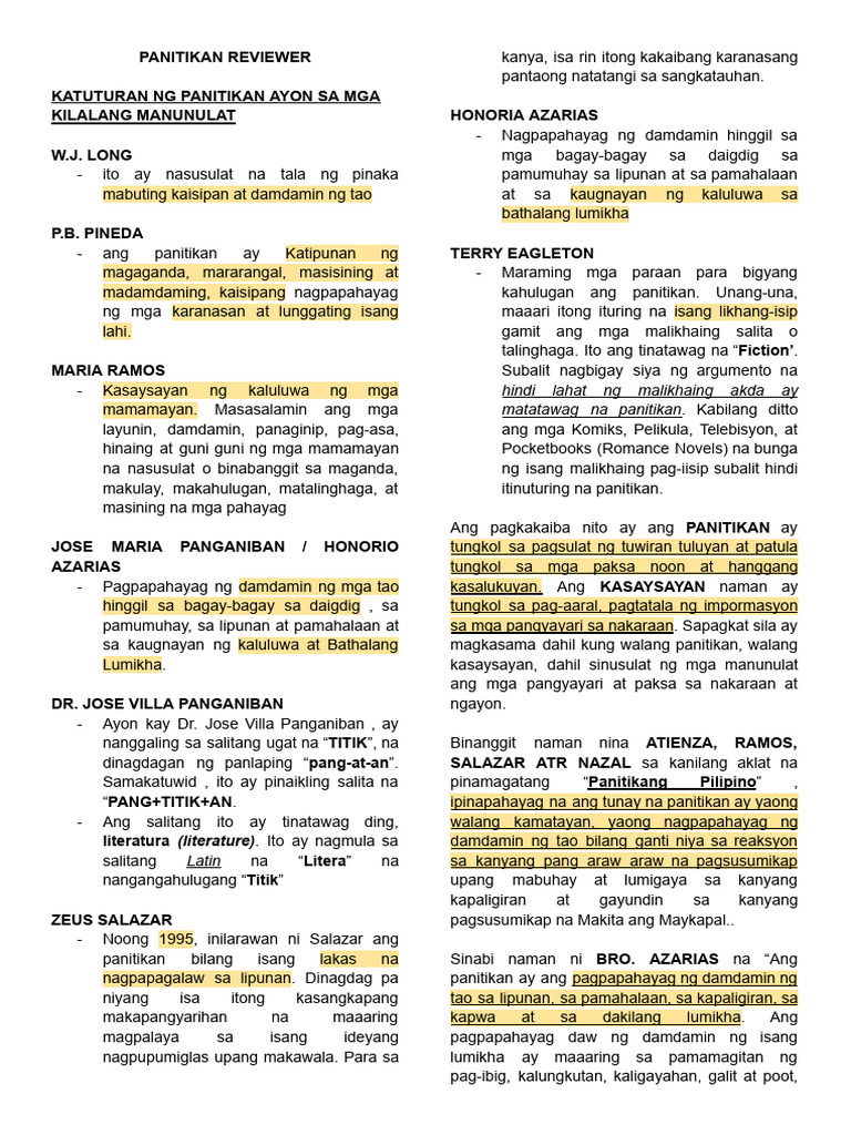 Panitikan Midterm Reviewer | PDF