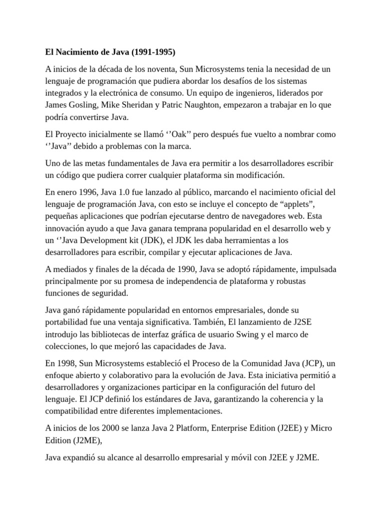 El Nacimiento de Java | PDF | Java (lenguaje de programación) | Plataforma Java