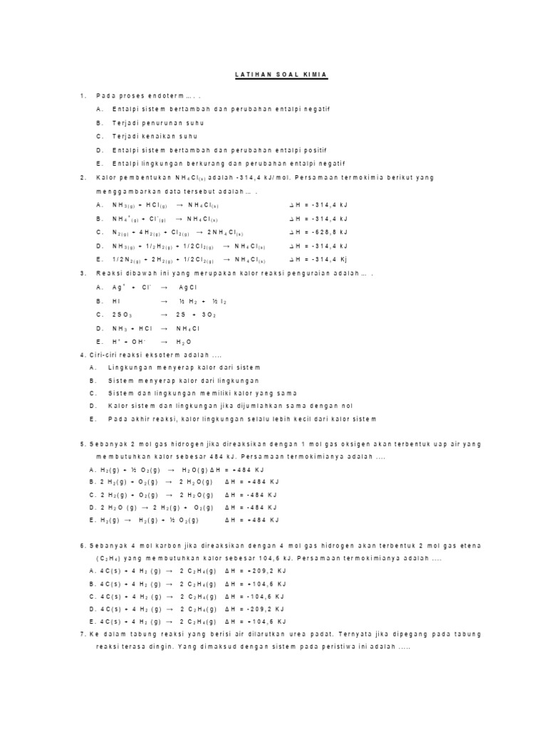 Latihan Soal Kimia Kelas XI | PDF