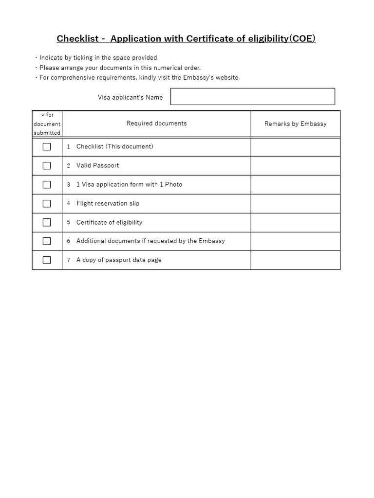 Visa Checklist Japan | PDF
