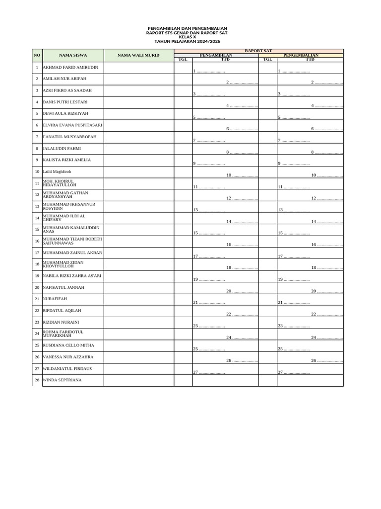 Format Pengambilan Raport | PDF