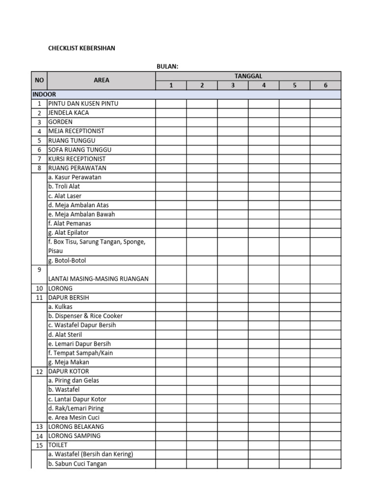 Checklist Kebersihan Dapur dan Ruangan | PDF