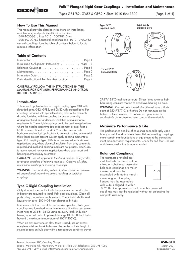 Falk Gear Couplings Installation Guide | PDF | Machines | Manufactured ...
