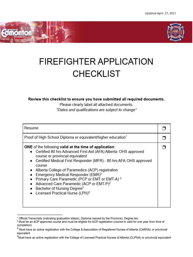 FirefighterApplicationChecklist April2021 | PDF