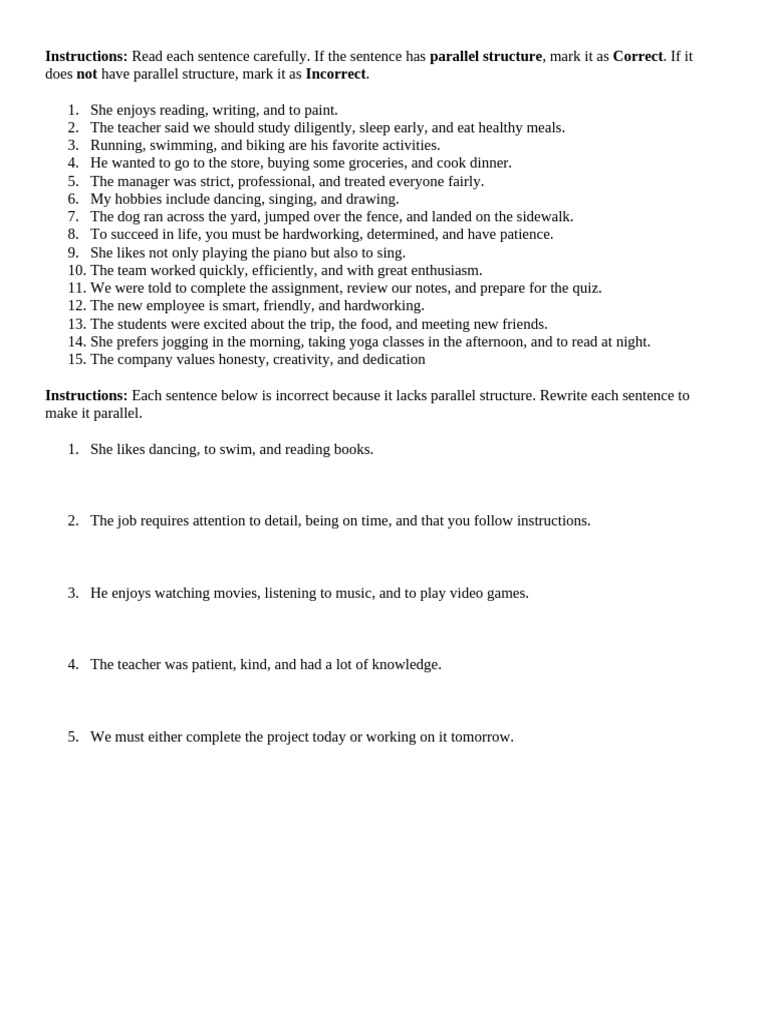 Parallel Structure Assessment Exercise | PDF