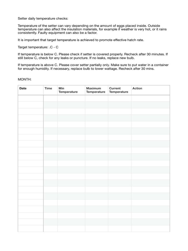 Setter Temp Checks PDF | PDF
