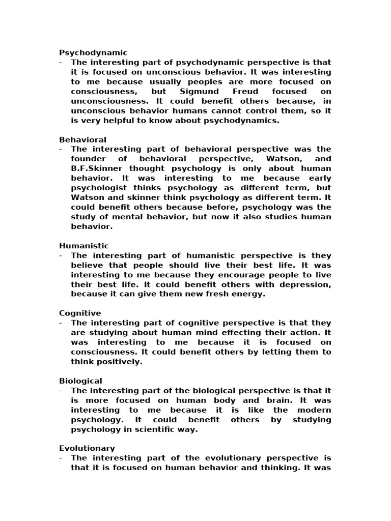 Overview of Psychological Perspectives | PDF