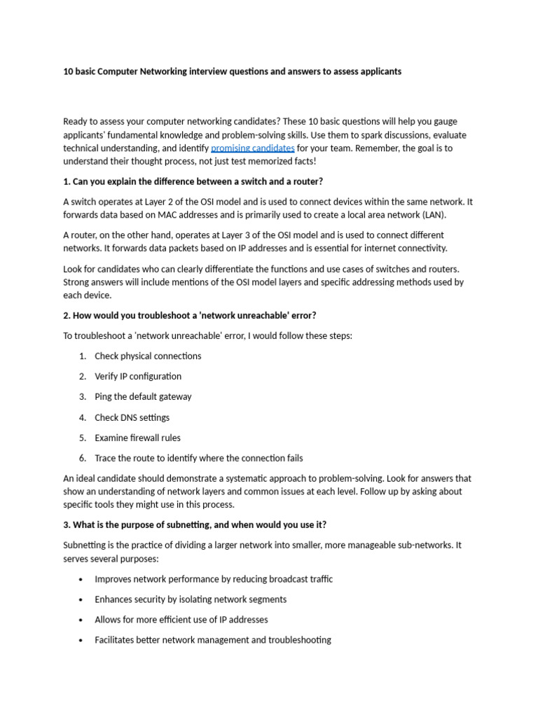 10 Basic Computer Networking Interview Questions and Answers To Assess ...