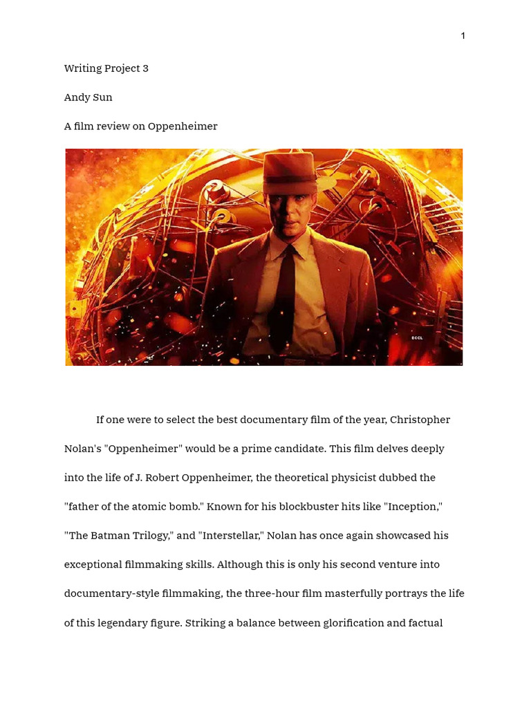 Writing Project On Oppenheimer | PDF | Narrative