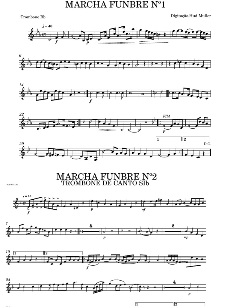 Caderno Marcha Funbre 1°trombone BB | PDF | Brass Instruments | Continuous Pitch Instruments