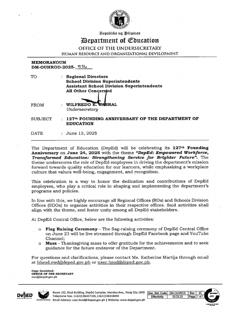 (Dm-Ouhrod-2025-1526) 127TH Founding Anniversary of Deped | PDF