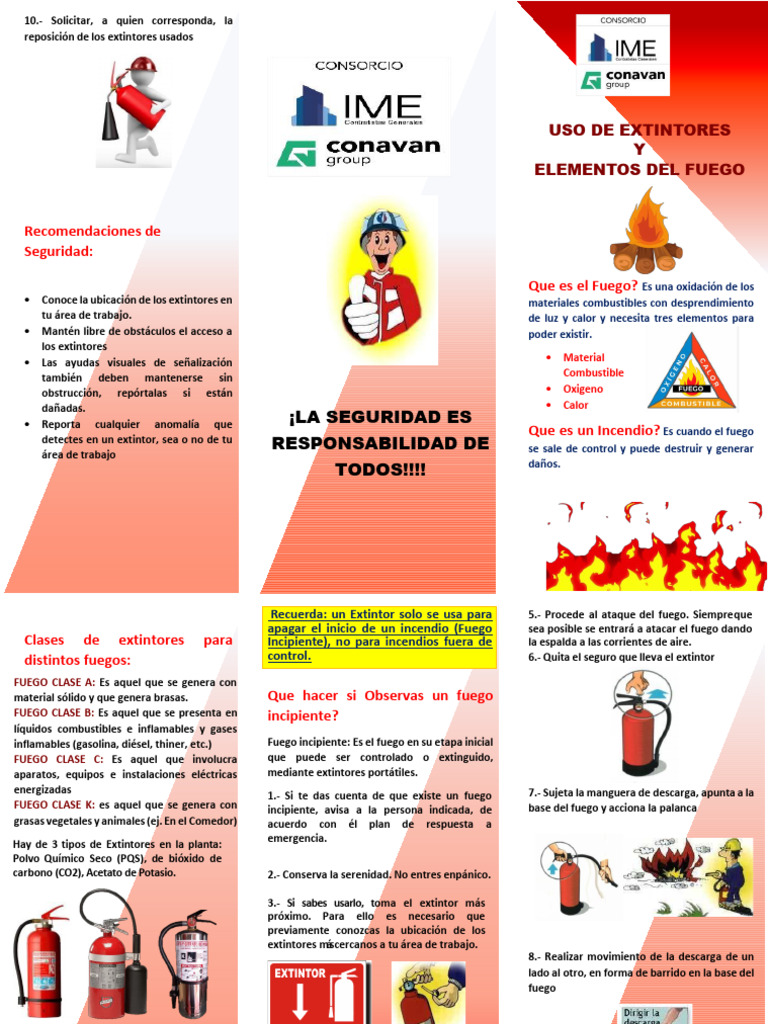 Triptico - Manejo - de - Extintores Ime Conavan | PDF | Incendios | Materiales