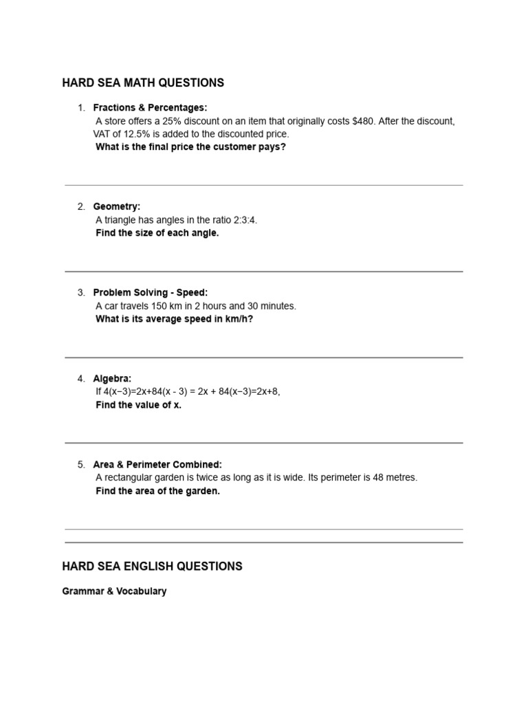 Hard Sea Math Questions | PDF