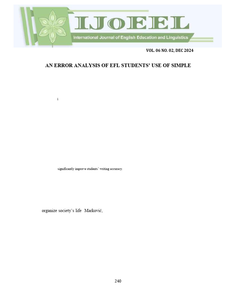 EFL Students' Simple Past Tense Errors | PDF | Verb | Grammatical Tense