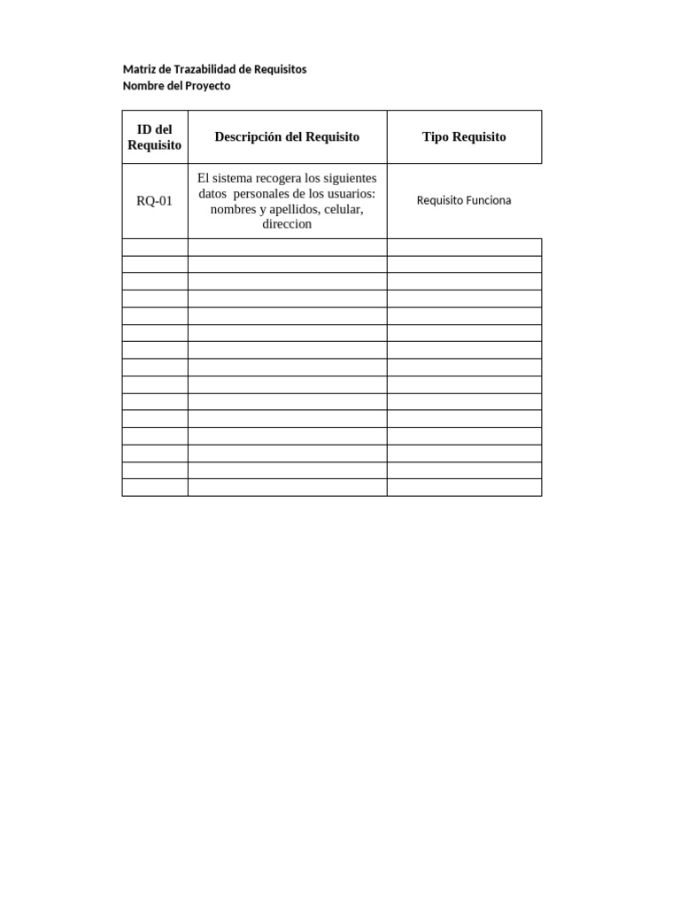 Plantilla Matriz de Trazabilidad de Requisitos | PDF