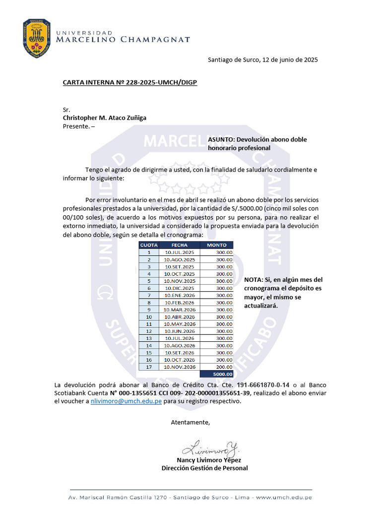 Carta Devolución | PDF