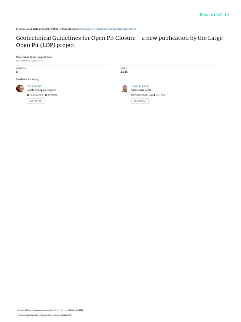 Geotechnical Guidelinesfor Open Pit Closureanew ...