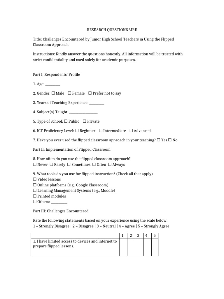 Updated Flipped Classroom Questionnaire | PDF | Educational Technology ...