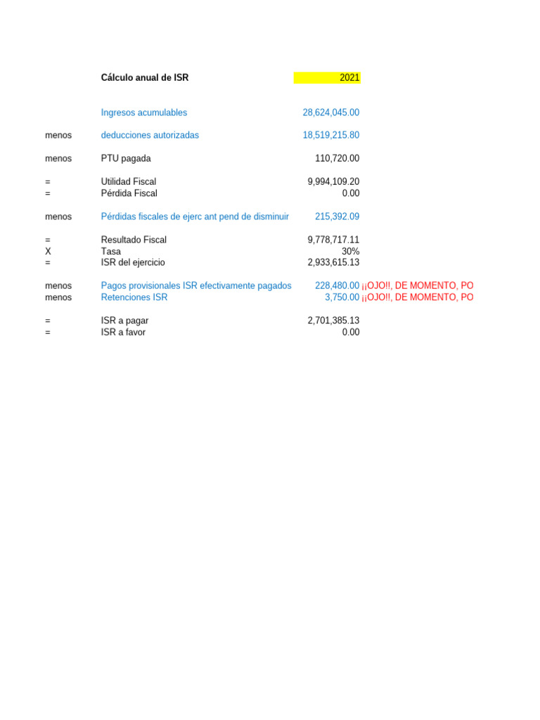 Cálculo ISR y PTU 2021 Detallado | PDF | Economias | Dinero