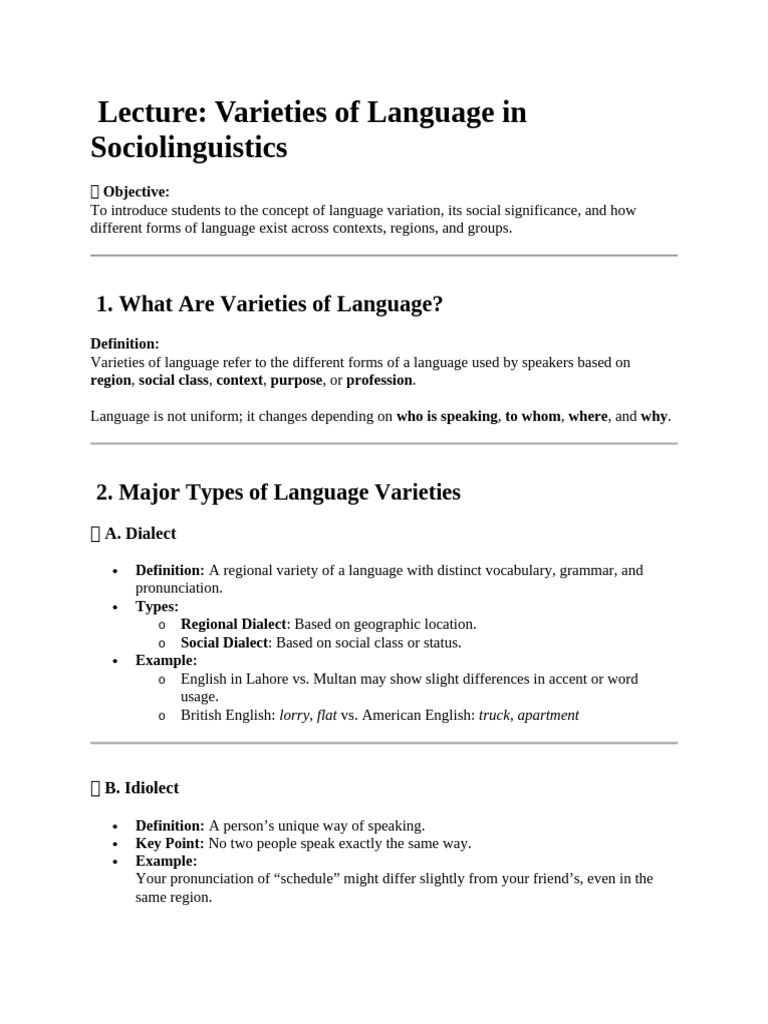 Varities of Language For UoO | PDF | Dialect | Language Varieties And ...