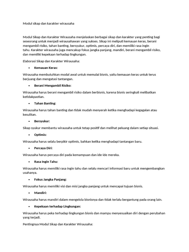 Modul Sikap Dan Karakter Wirausaha | PDF