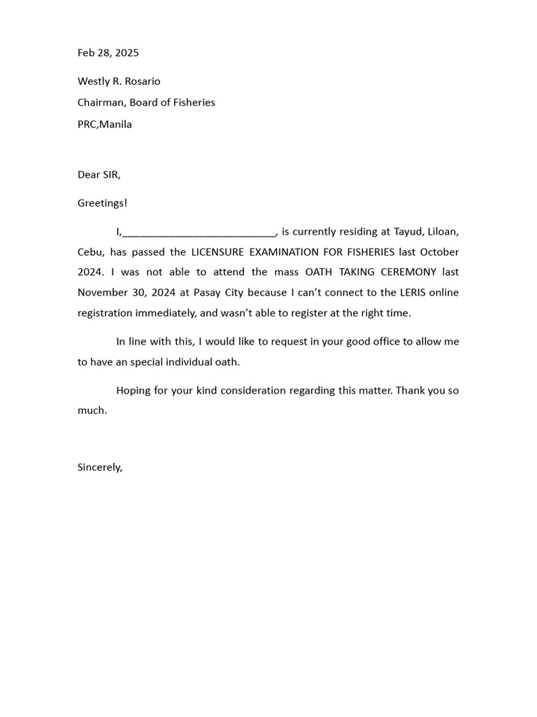 Request Letter For Special Oath Taking | PDF