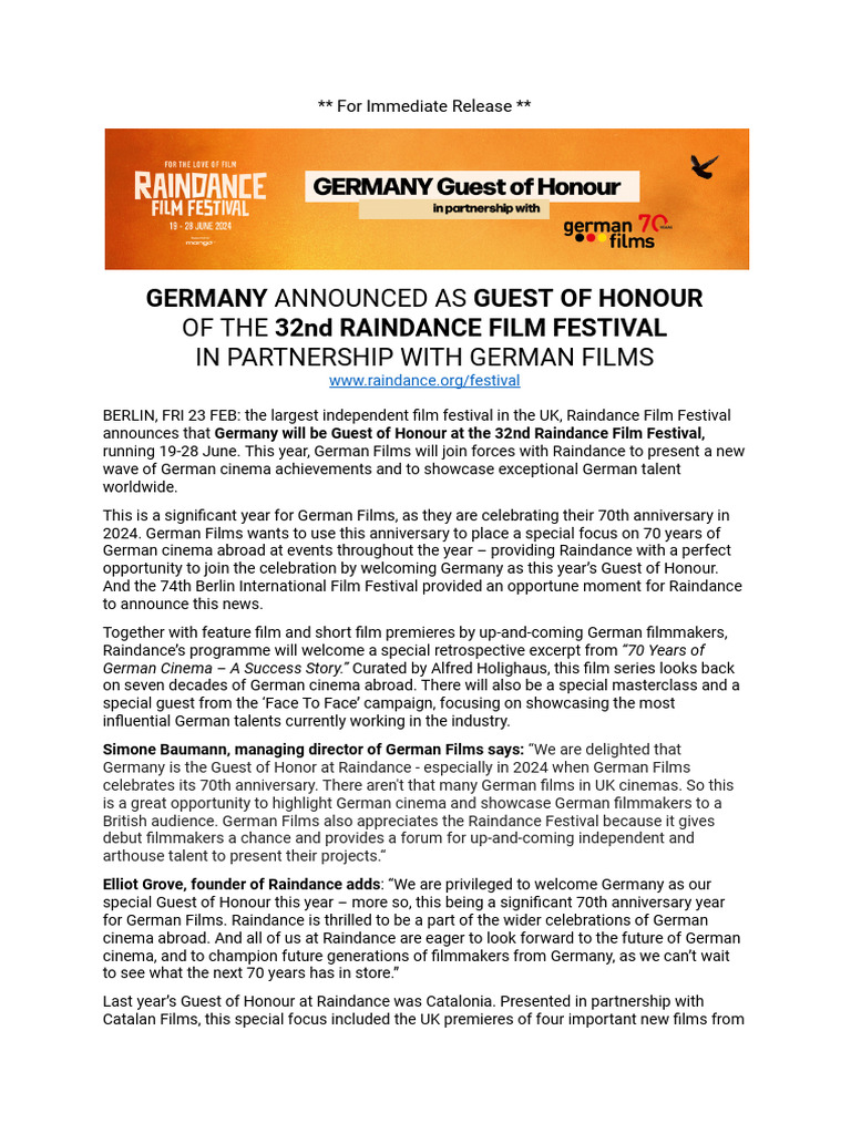 Germany Announced As Guest of Honour | PDF | Cinema