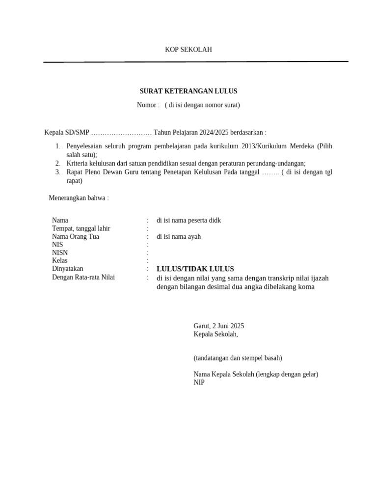 Konsep Surat Kelulusan | PDF