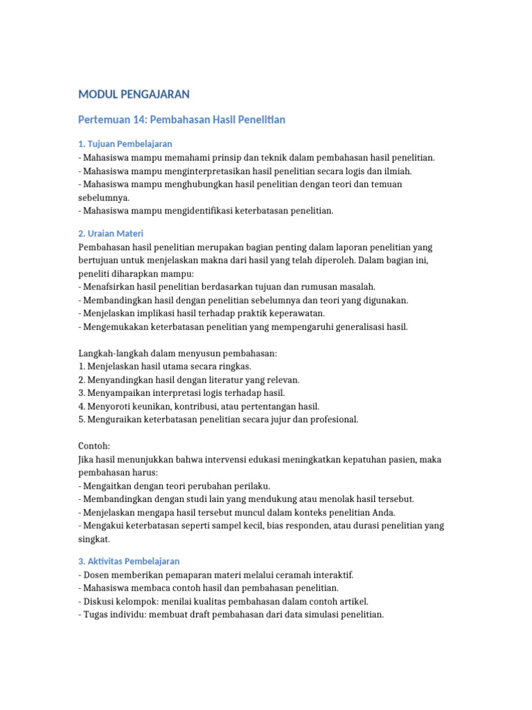 Modul Pertemuan 14 Pembahasan Hasil Penelitian | PDF